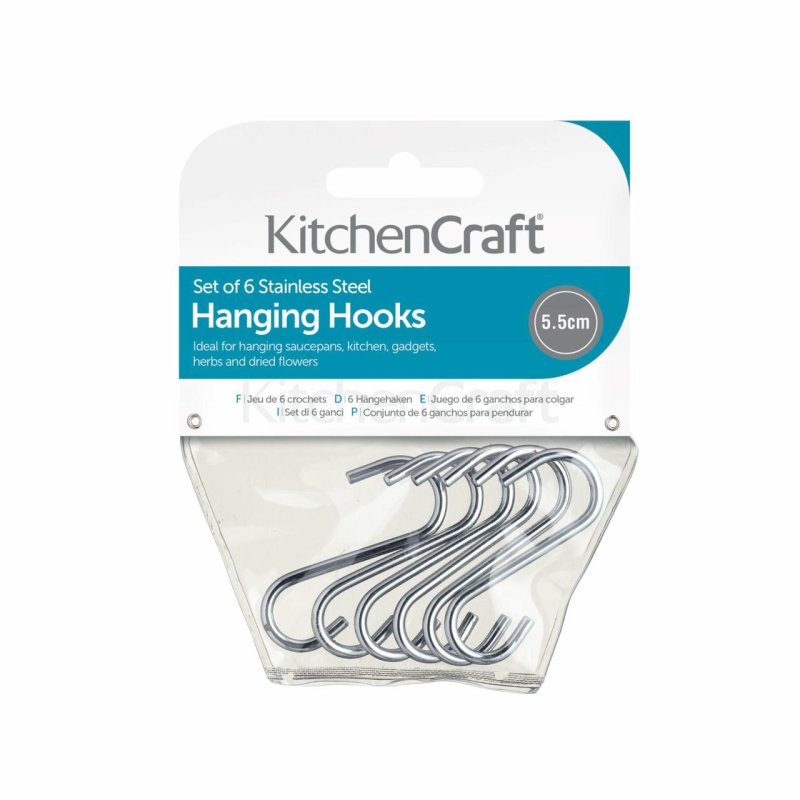 Kitchencraft Pack Of Six Stainless Steel Small Hanging Hooks | Holbury ...