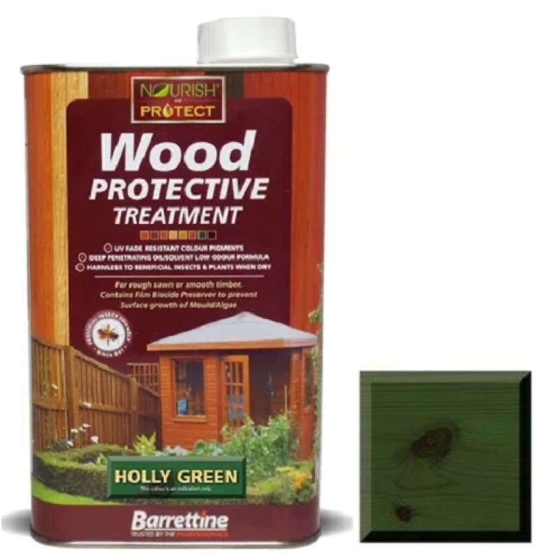 Barrettine Wood Preserver Holly Green 1L | Holbury Hardware Stores