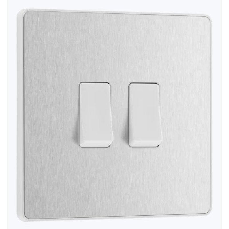 Brushed Steel 2 Gang 2 Way Switch | Holbury Hardware Stores