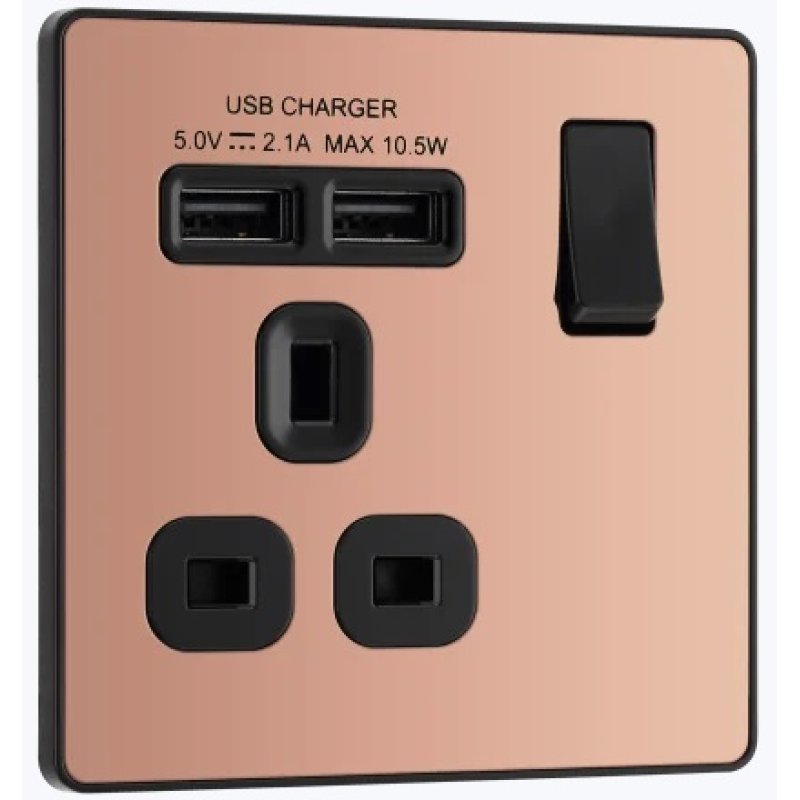 Polished Copper 1 Gang USB Socket | Holbury Hardware Stores