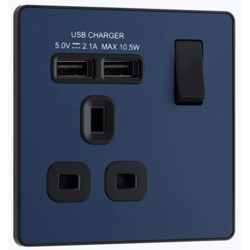 Matt Blue 1 Gang USB Socket | Holbury Hardware Stores