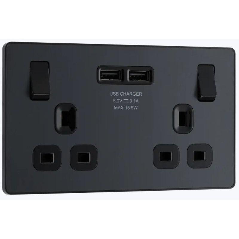 Matt Grey 2 Gang USB Socket | Holbury Hardware Stores