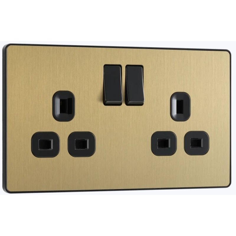 Satin Brass 2 Gang Socket | Holbury Hardware Stores