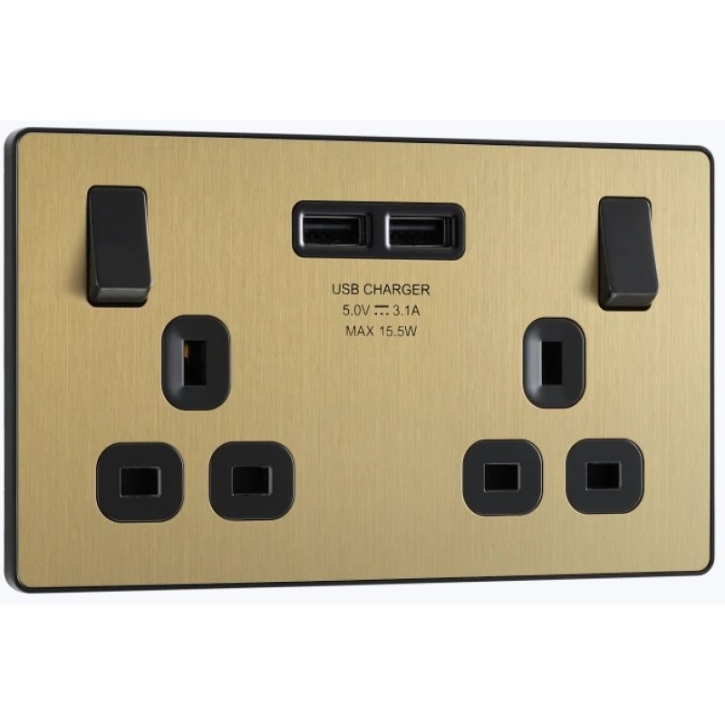 Satin Brass 2 Gang USB Socket | Holbury Hardware Stores